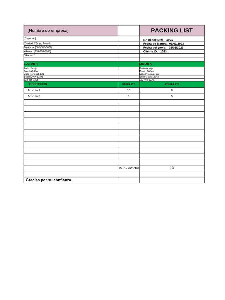 Packing List Formato | PDF