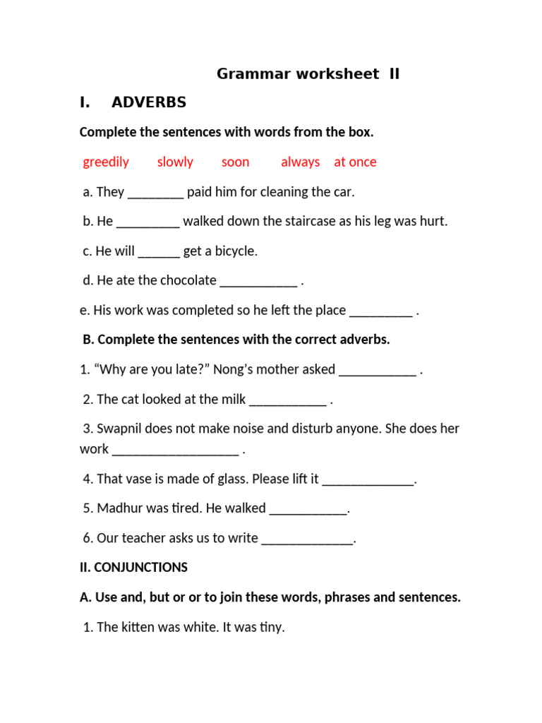 GRADE 3 Grammar worksheet II | PDF
