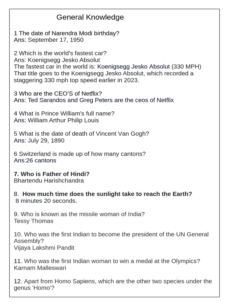 General Knowledge Trivia and Facts | PDF | Travel | History