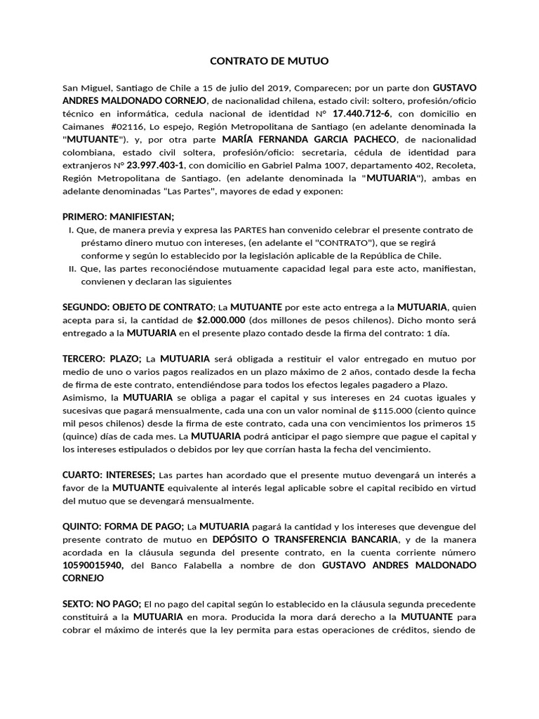 Contrato Mutuo Acuerdo | PDF