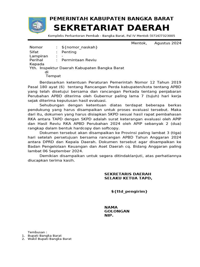 Permintaan Reviu RKA Inspektorat | PDF