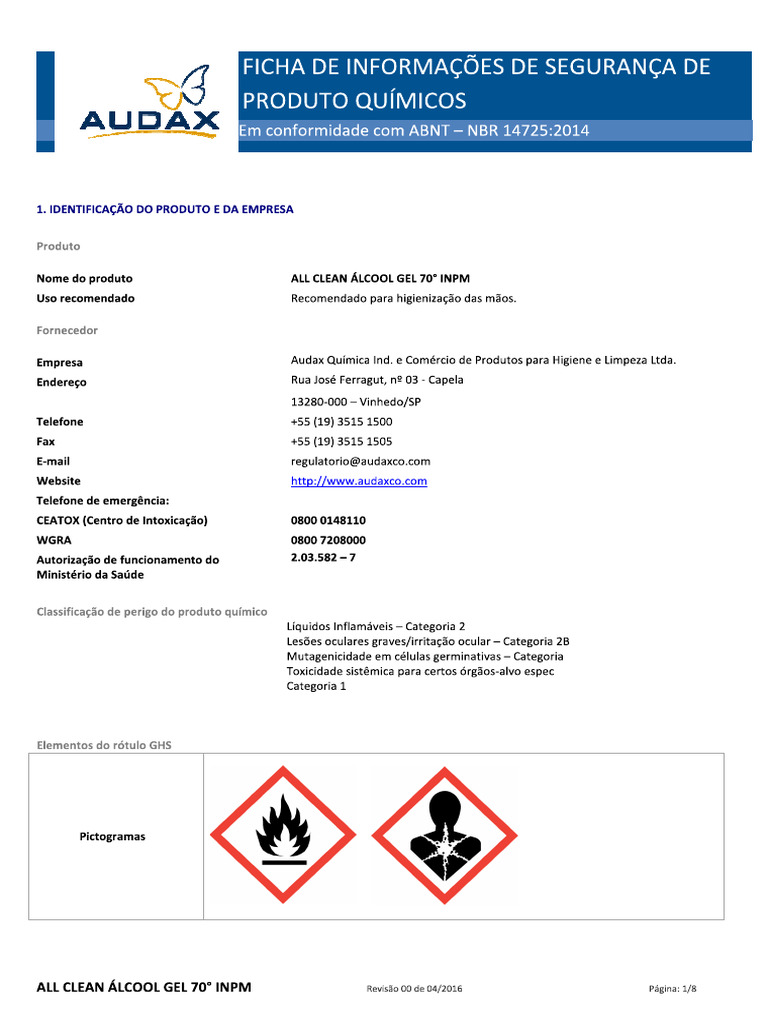 FISPQ - Alcool Gel Antisseptico | PDF
