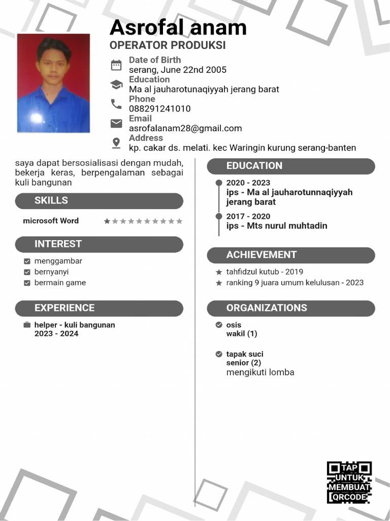 Surat Lamaran Lengkap Asrofal Anam | PDF