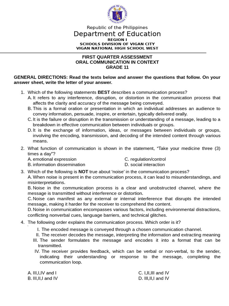 ORAL COMM Q1 Test | PDF