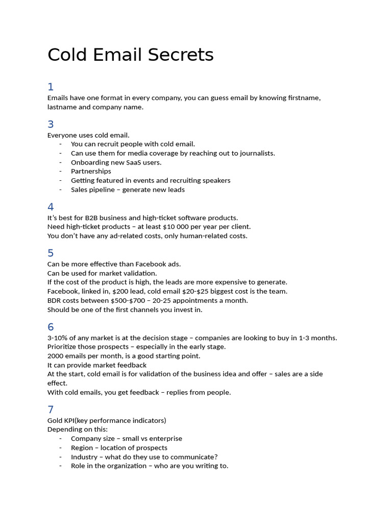 Cold Email Secrets Notes | PDF