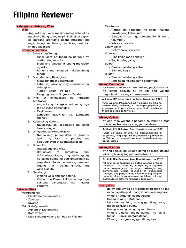 Filipino Reviewer | PDF