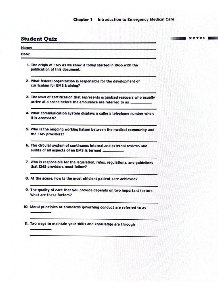EMS Introduction Quiz | PDF