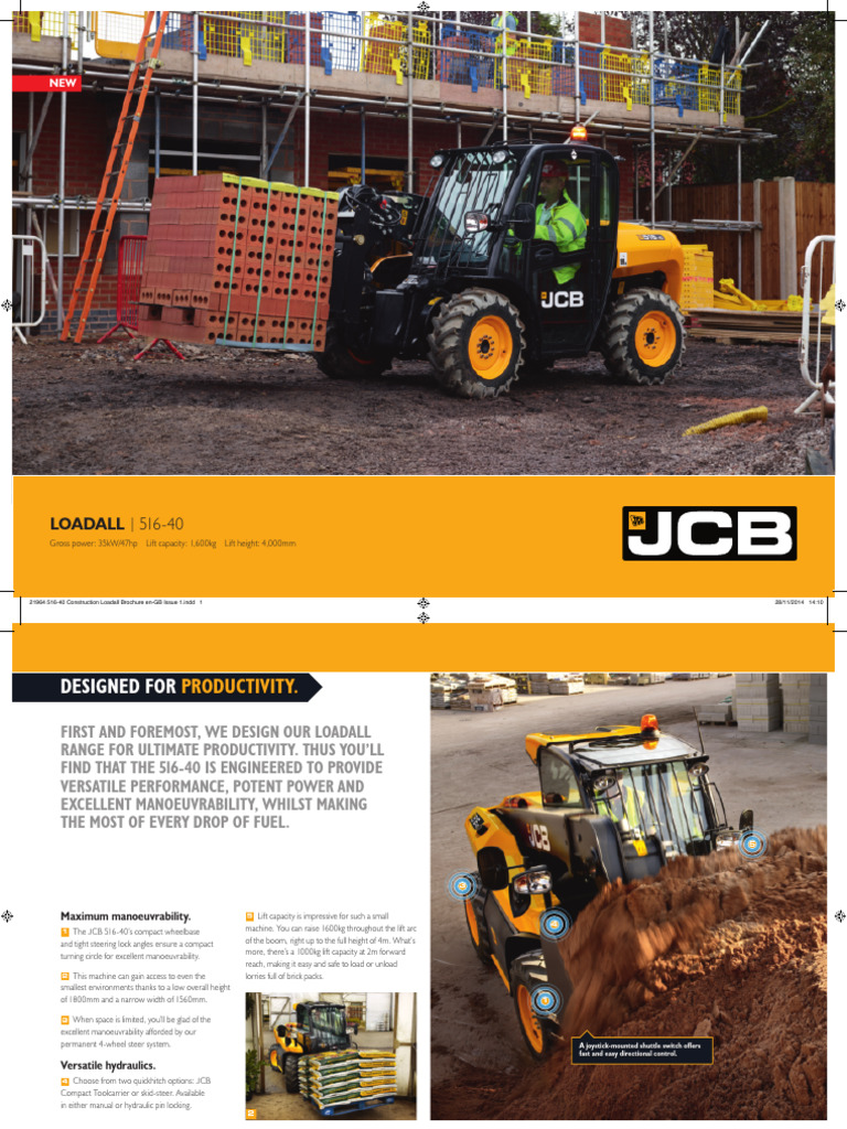 Loadall: Gross Power: 35kW/47hp Lift Capacity: 1,600kg Lift Height: 4 ...