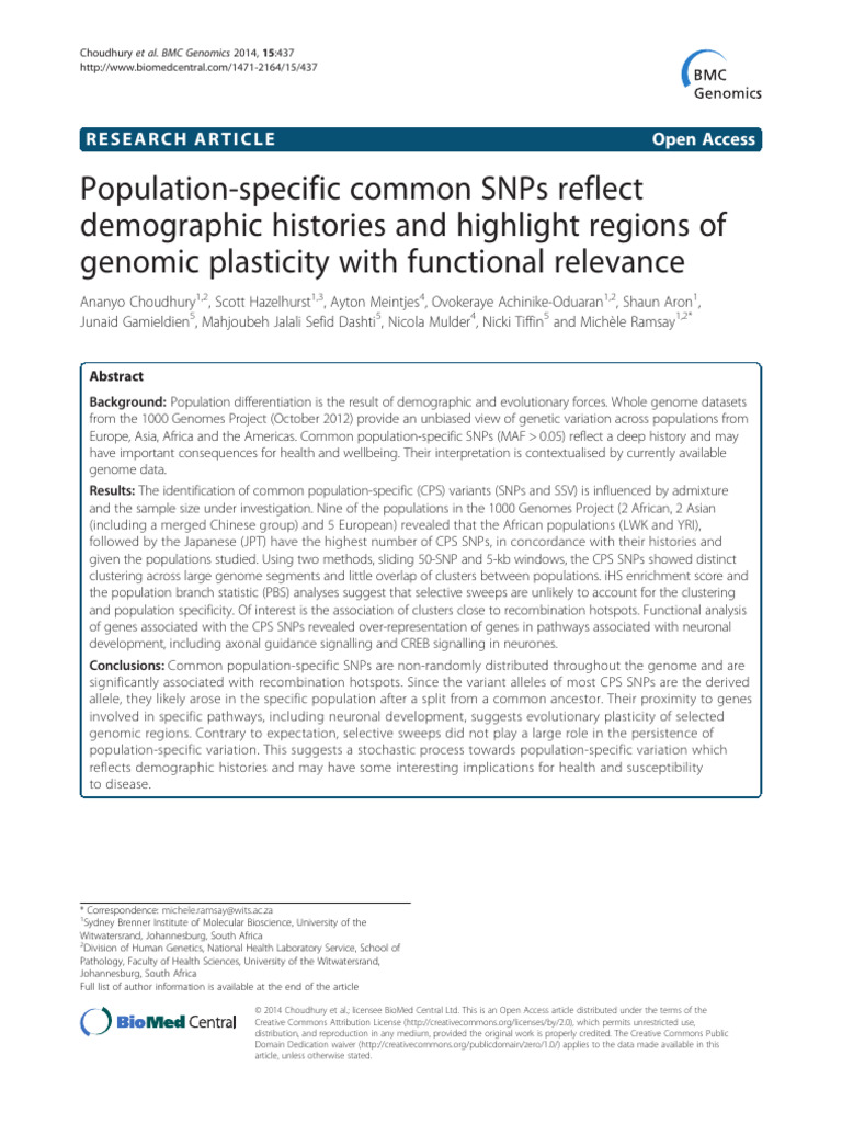 Population-Specific Common Snps Reflect Demographic Histories and ...