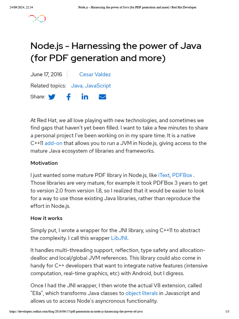Node - Js - Harnessing The Power of Java (For PDF Generation and More) - Red Hat Developer | PDF