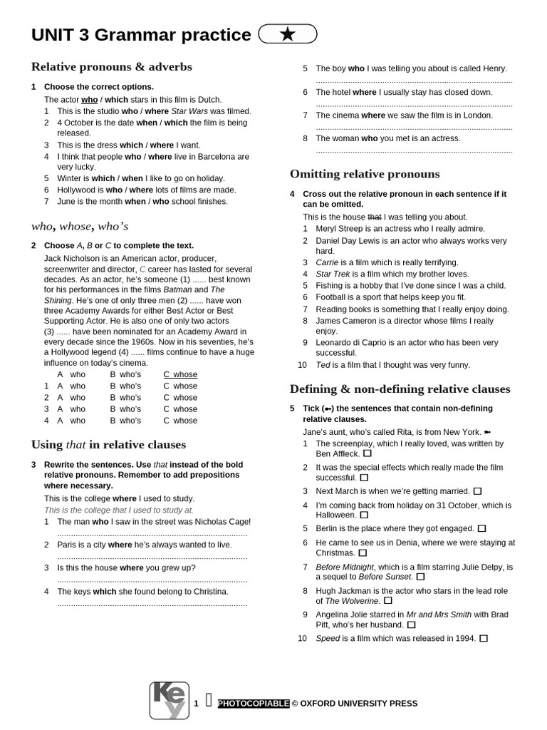 Grammar Unit 3 1star | PDF