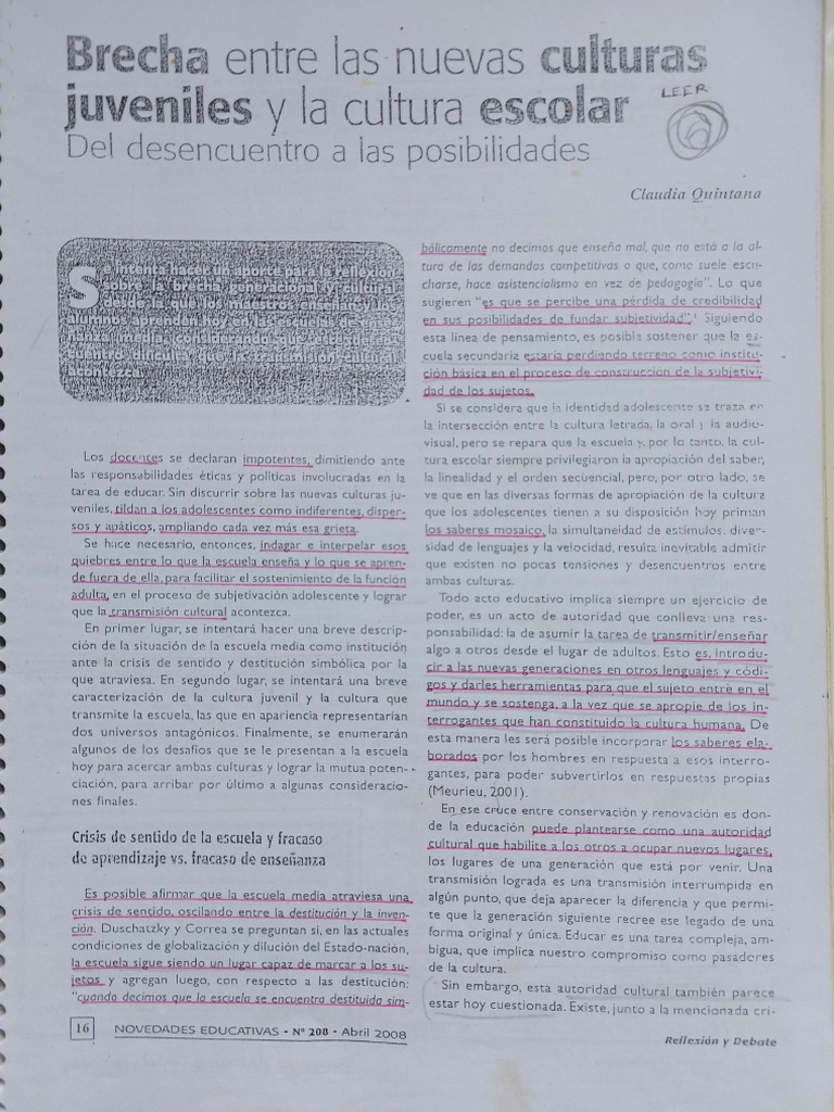 Brecha entre las nuevas culturas juveniles y la cultura escolar_pdf ...