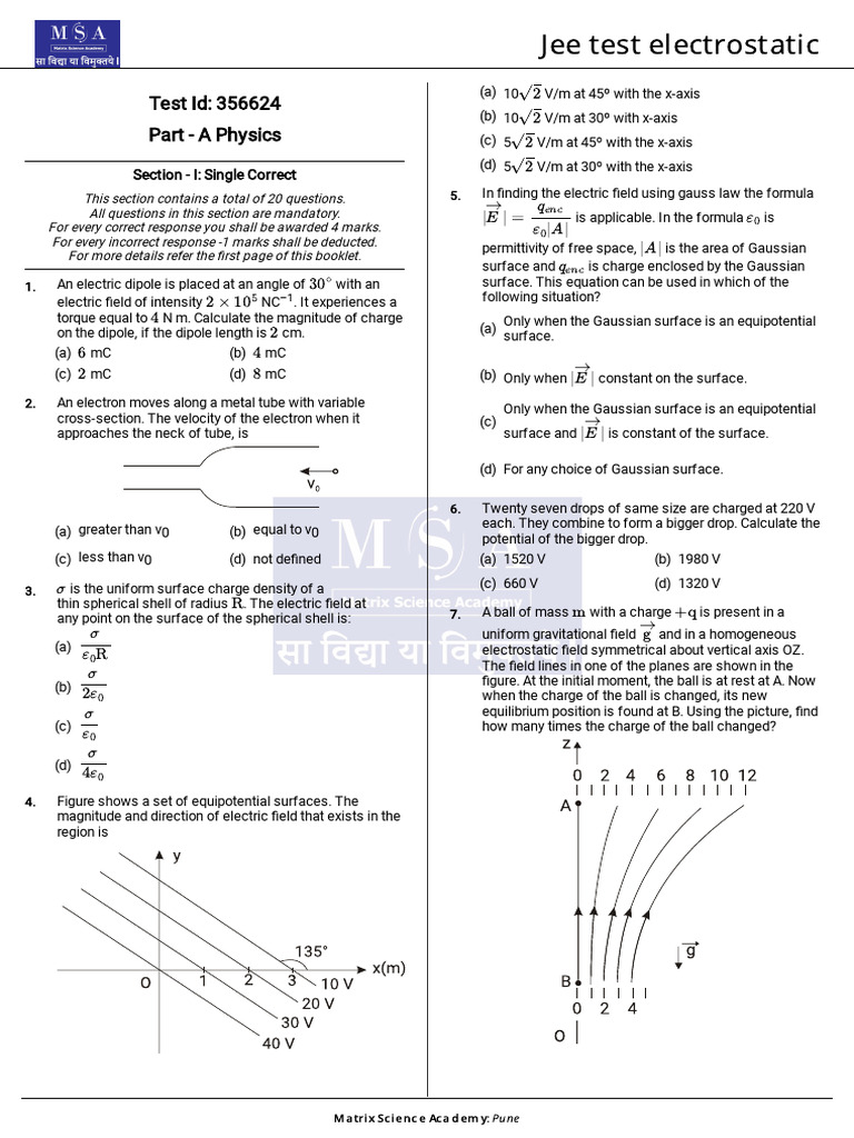 Jee - Test - Electrostatic 23 Sep 2024 | PDF
