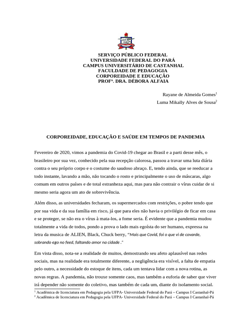 Corporeidade - Luma e Rayane 2 | PDF