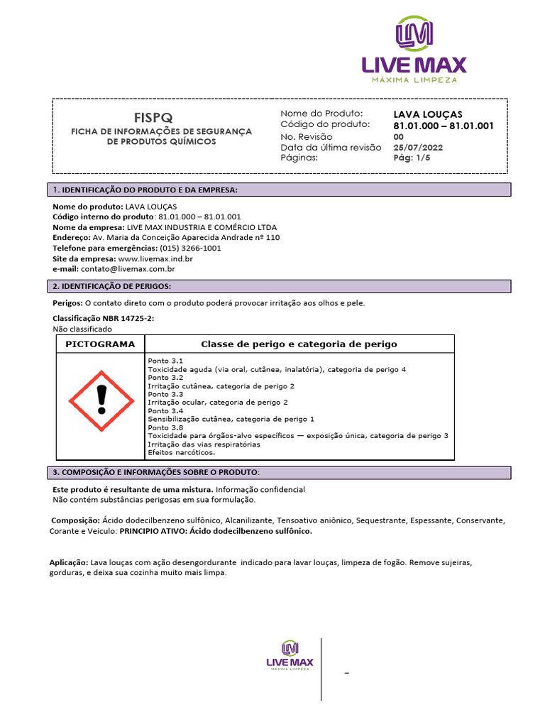 FISPQ - Detergente | PDF