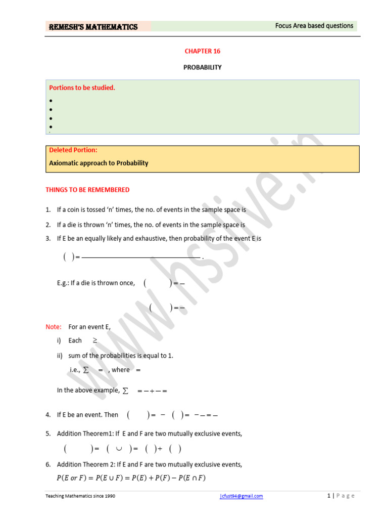 Hsslive-xi-maths-focus-qb-Chapter 16 Probability | PDF