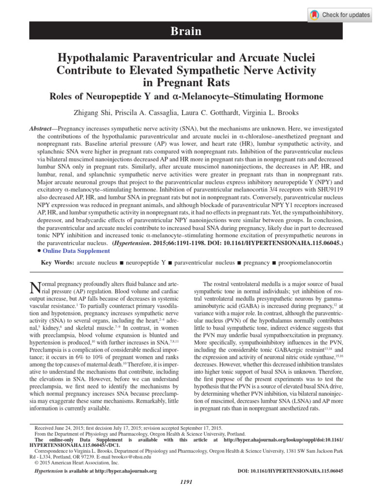 Shi Et Al 2015 Hypothalamic Paraventricular and Arcuate Nuclei Contribute To Elevated ...