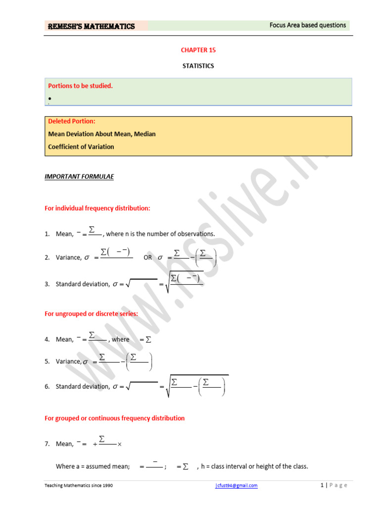 Hsslive-xi-maths-focus-qb-Chapter 15 Statistics | PDF