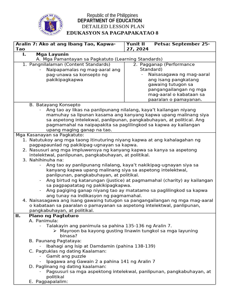 Lesson Plan Esp8 2ND Quarter | PDF