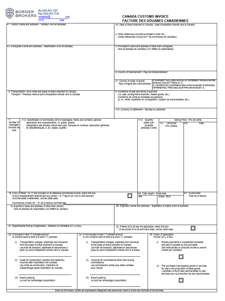 Cci (Canada Customs Invoice) | PDF