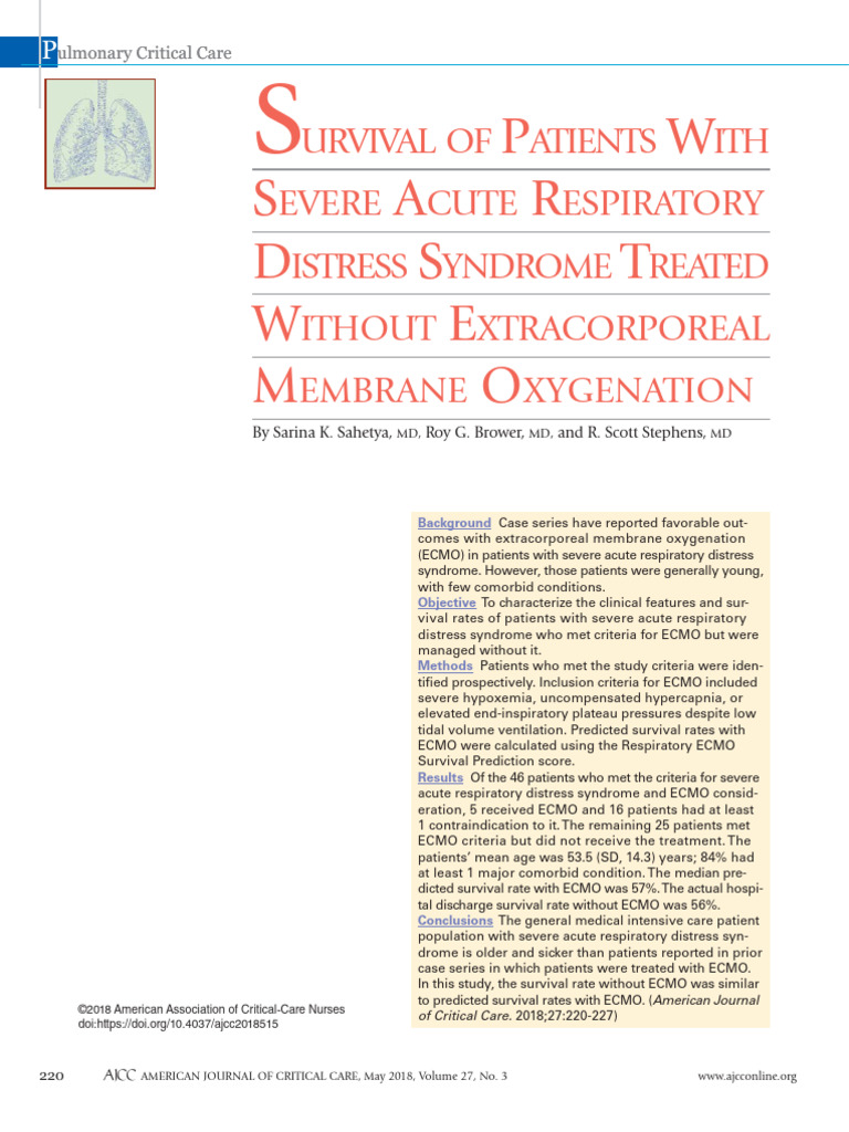 Survival of Patients With Severe Acute Respiratory Distress Syndrome ...