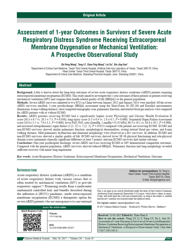 Assessment of 1-Year Outcomes in Survivors of Severe Acute Respiratory ...