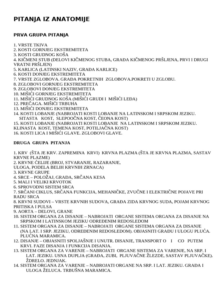 I Razred Anatomija | PDF