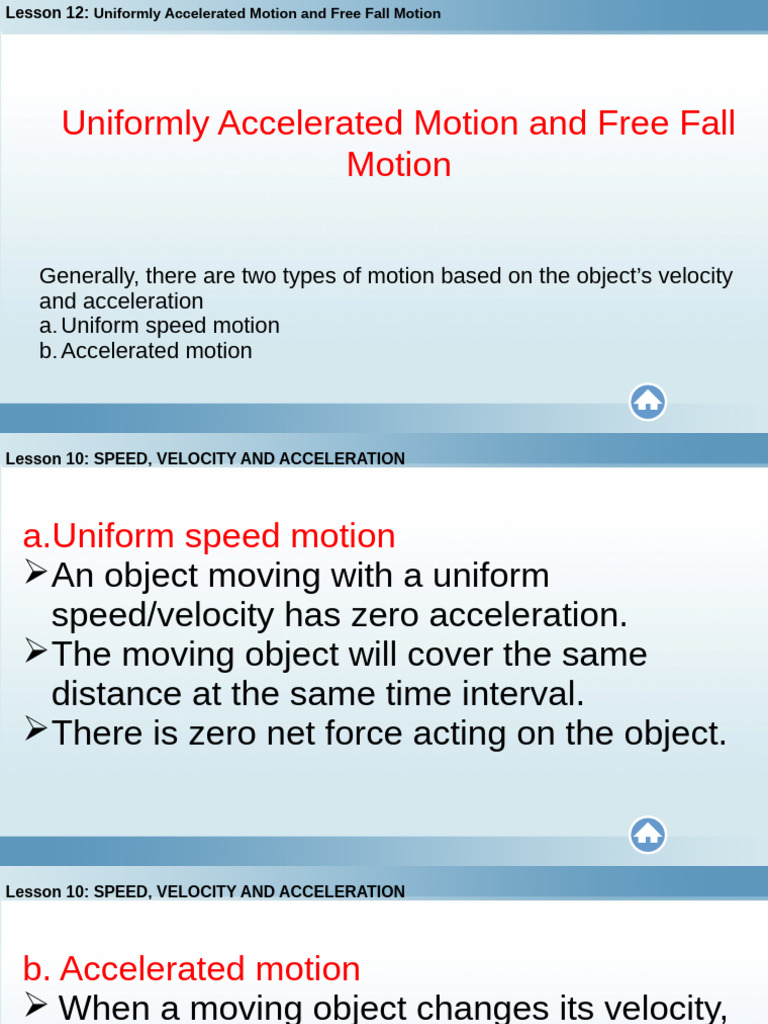 Lesson12 Uniformly Accelerated Motion and Free Fall Motion | PDF