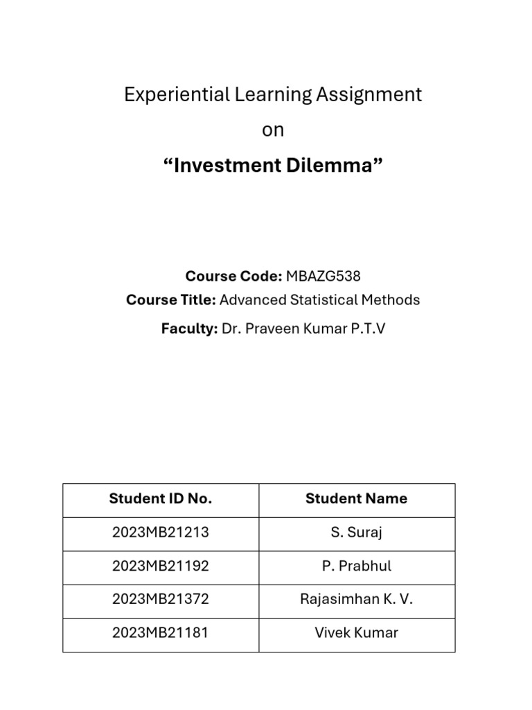 Advanced Statistics Method Assignment | PDF
