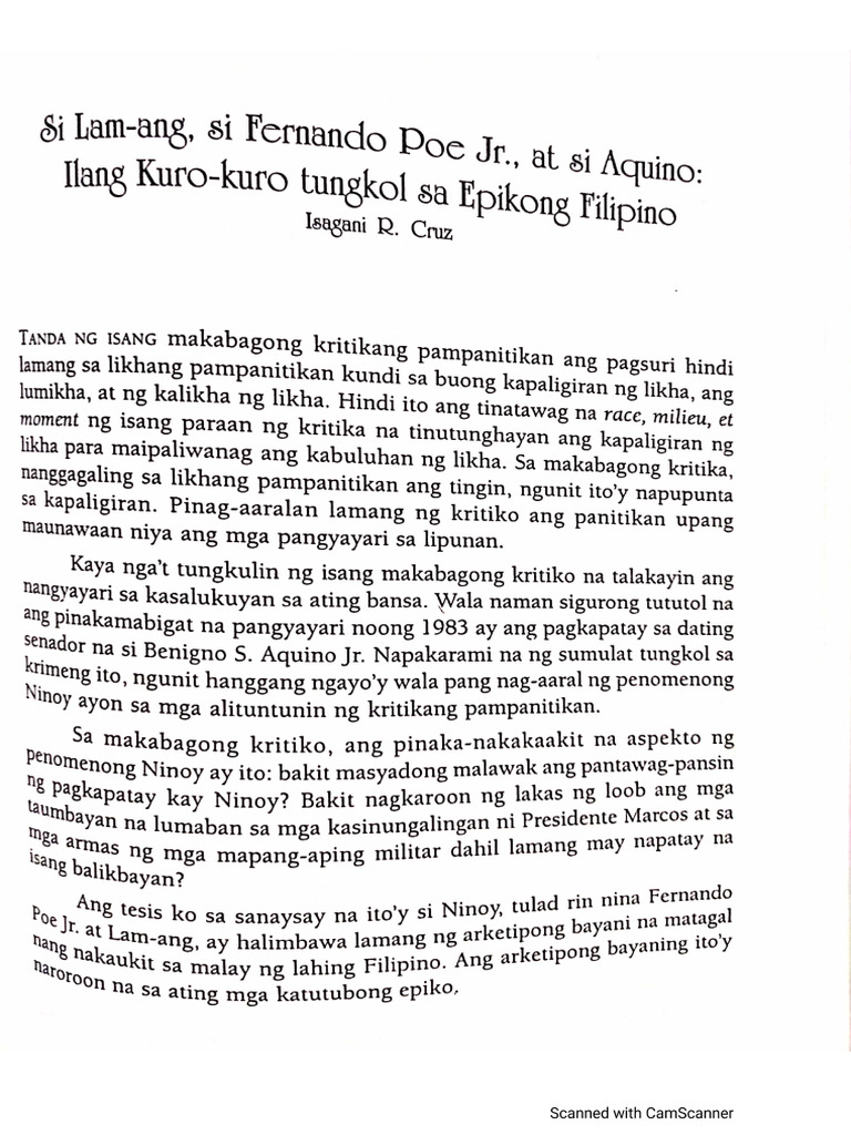 Cruz, Isagani-Ilang KuroKuro Sa Epikong Filipino | PDF