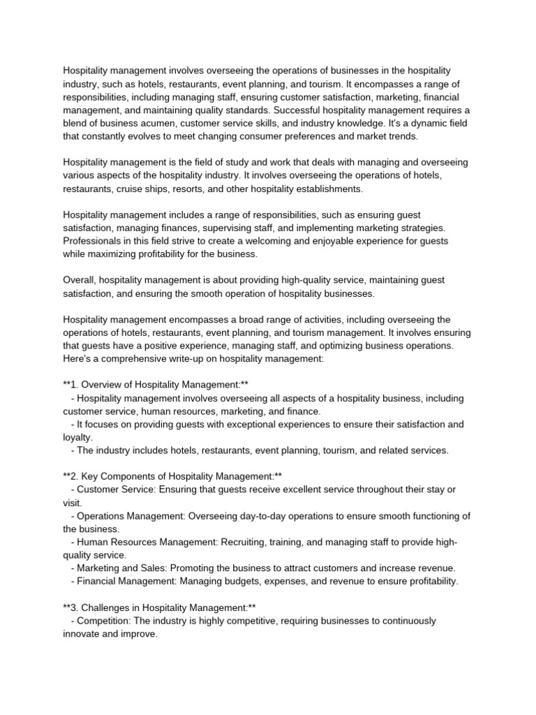 Hospitality Management | PDF