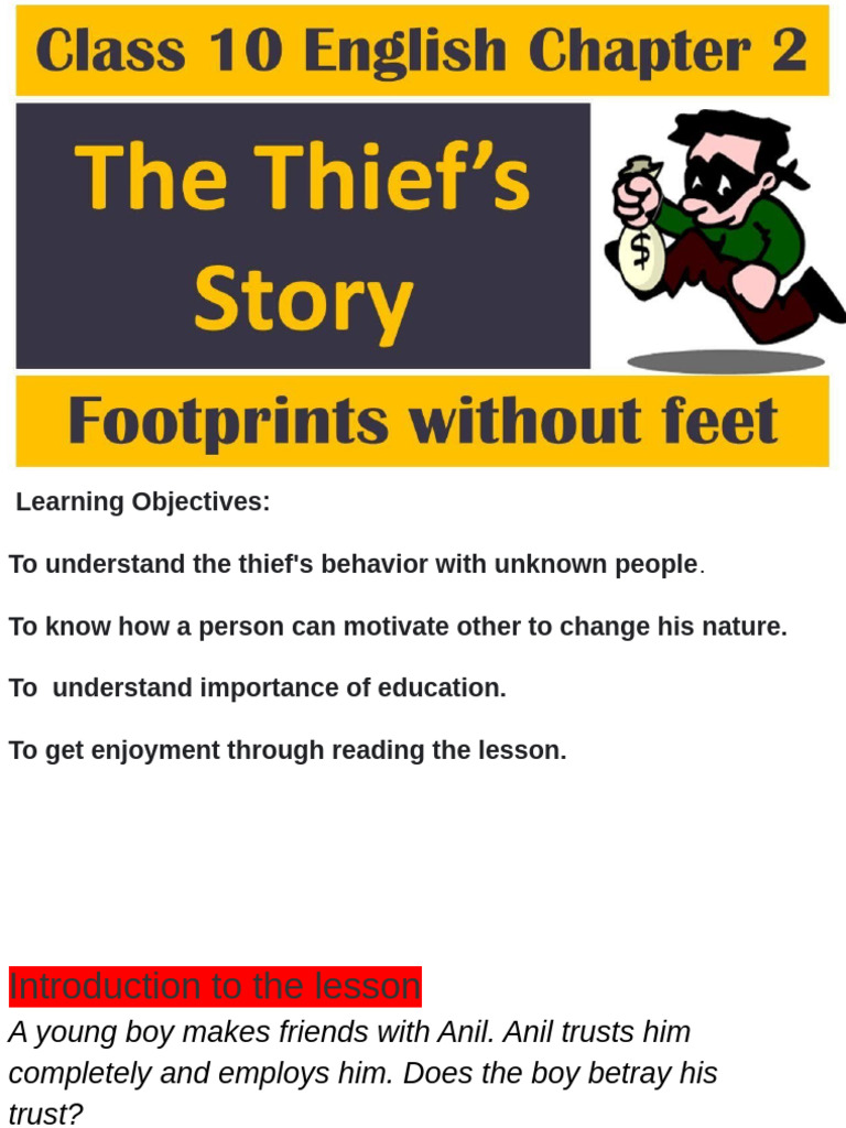 Çlass 10 English Footprints Without Feet The Thiefs Story | PDF