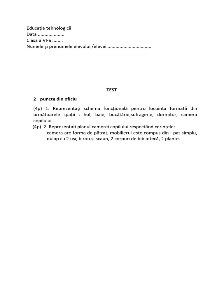 Test Locuinta Clasa 6 | PDF