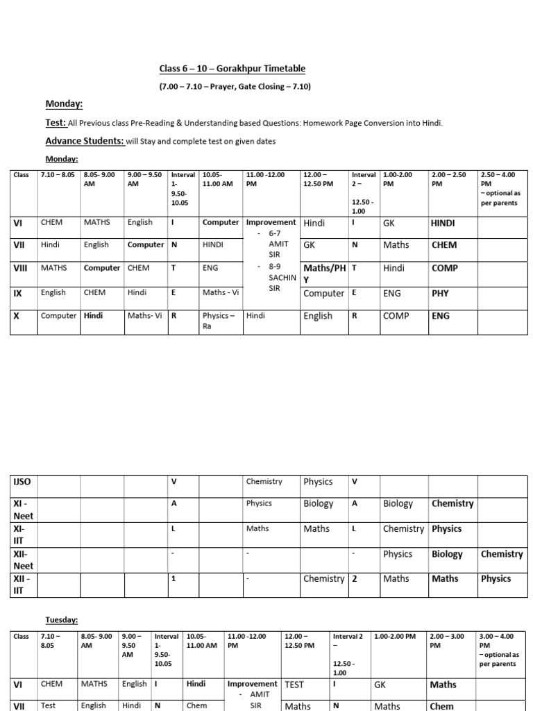Sep Updated Timetable | PDF