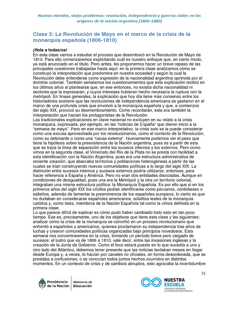 La Revolucion de Mayo en El Marco de La Crisis de La Monarquia Espan Ola 1806-1810. Clase 3 1 ...