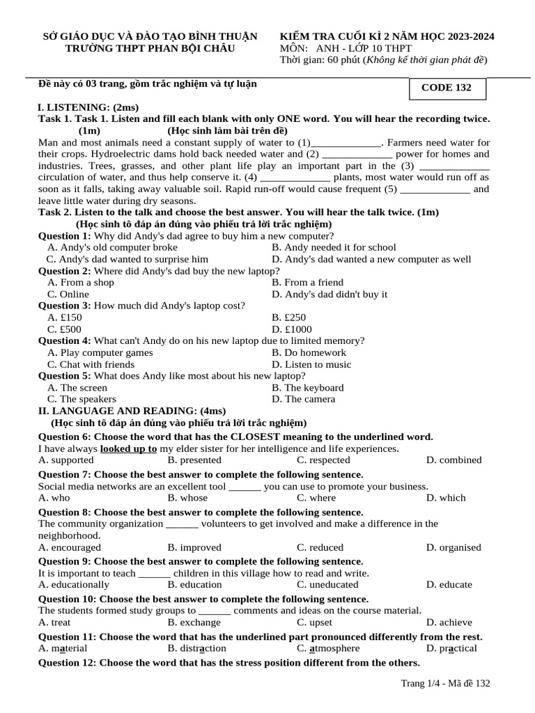 Anh 10 CK2 - 132 | PDF