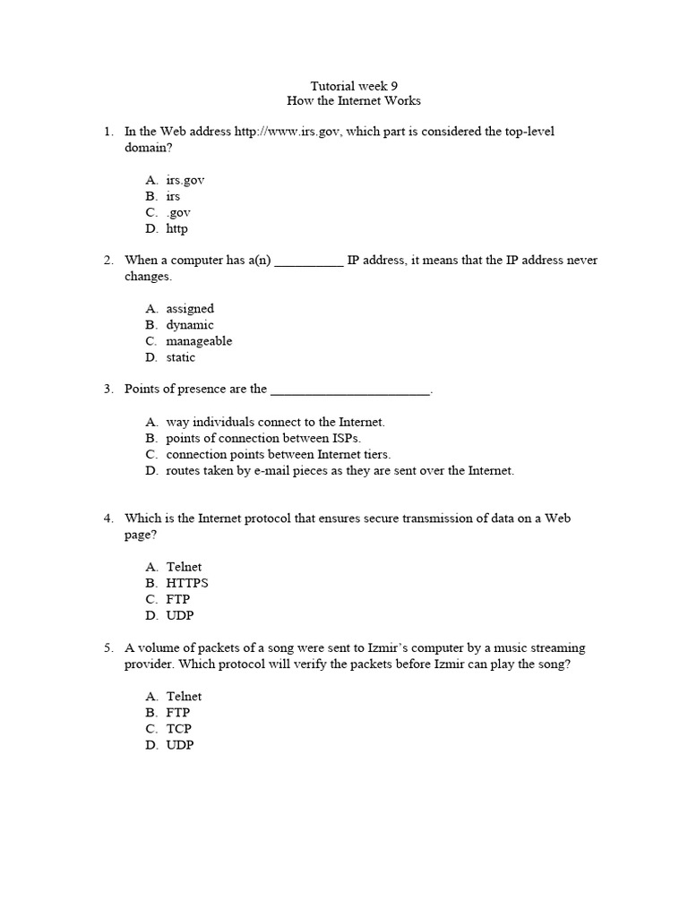 Week 9 Tutorial Questions | PDF Week 9 Tutorial Questions | PDF