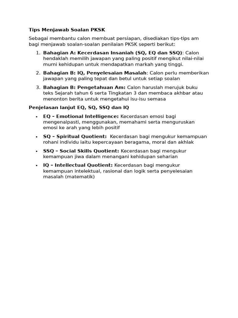 Tips Menjawab Soalan PKSK | PDF