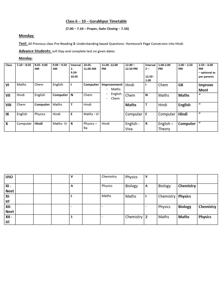 September Timetable | PDF