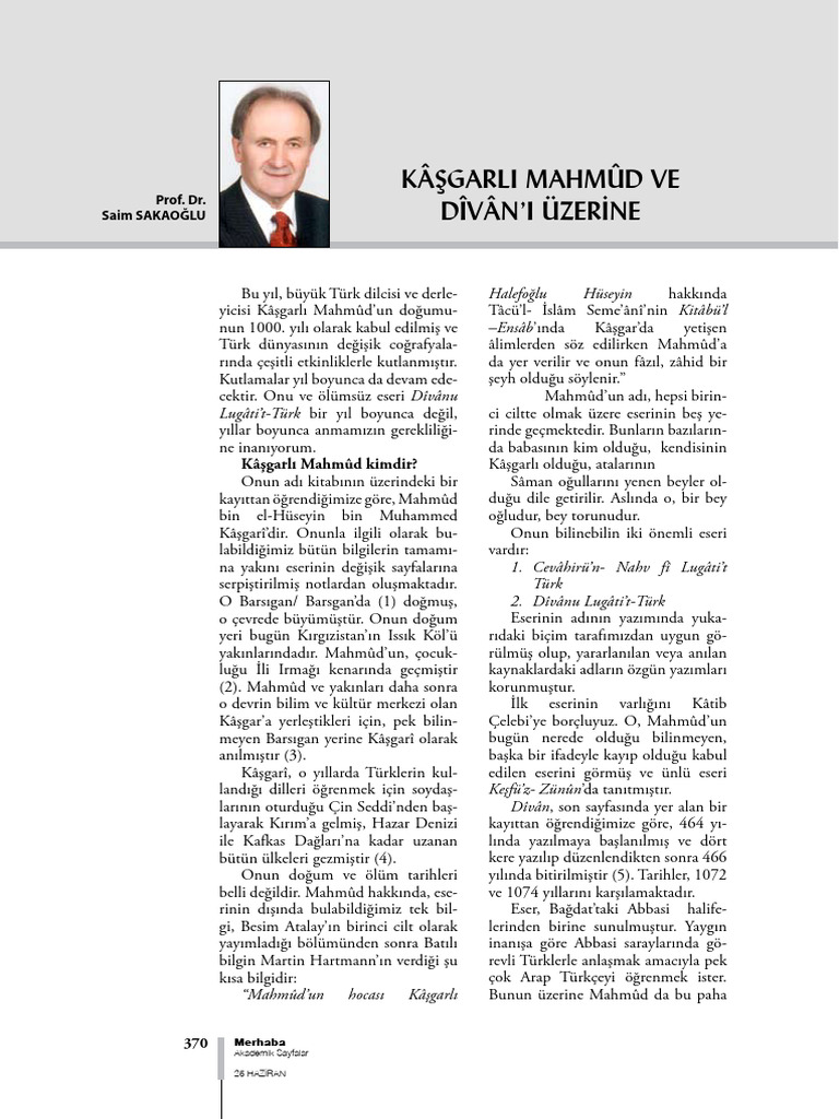 Saim Sakaoğlu - Kaşgarlı Mahmud Ve Divanı Üzerine | PDF