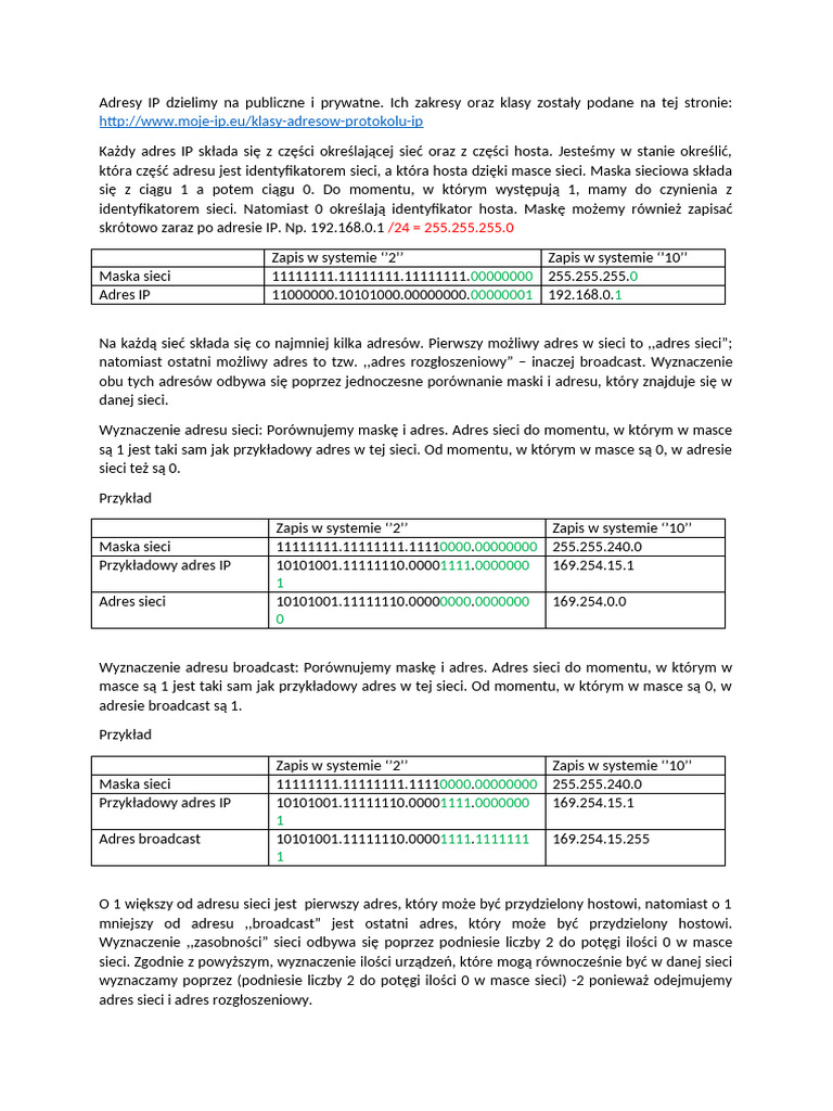 Adresy IP Dzielimy Na Publiczne I Prywatne | PDF