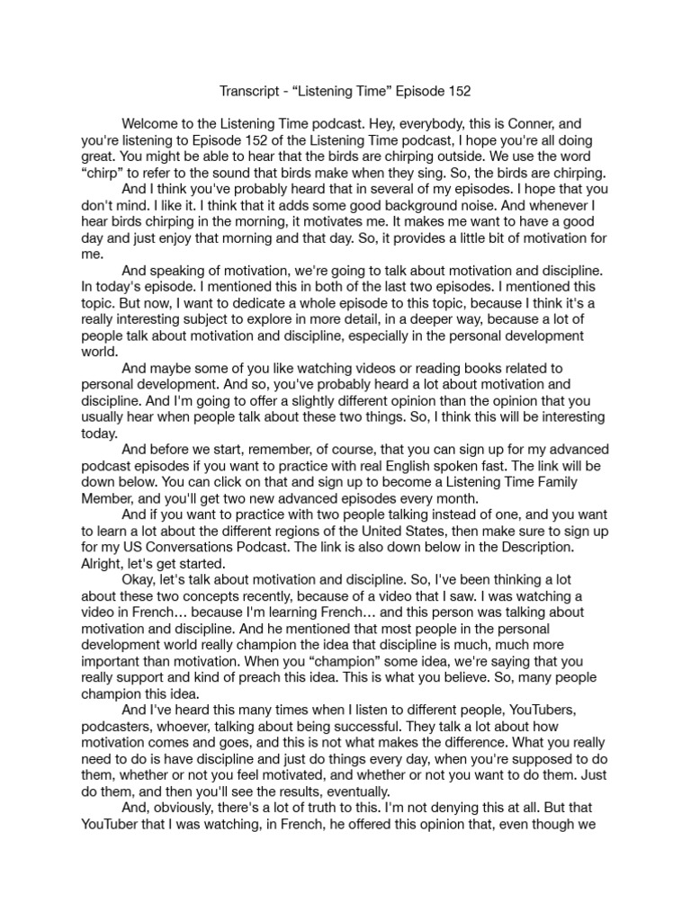 Episode 152 Transcript - Listening Time | PDF