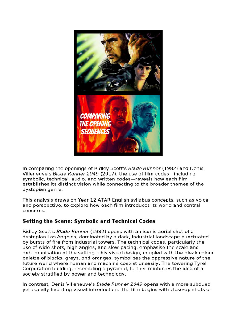 Blade Runner and Blade Runner 2049 - Opening Sequences | PDF