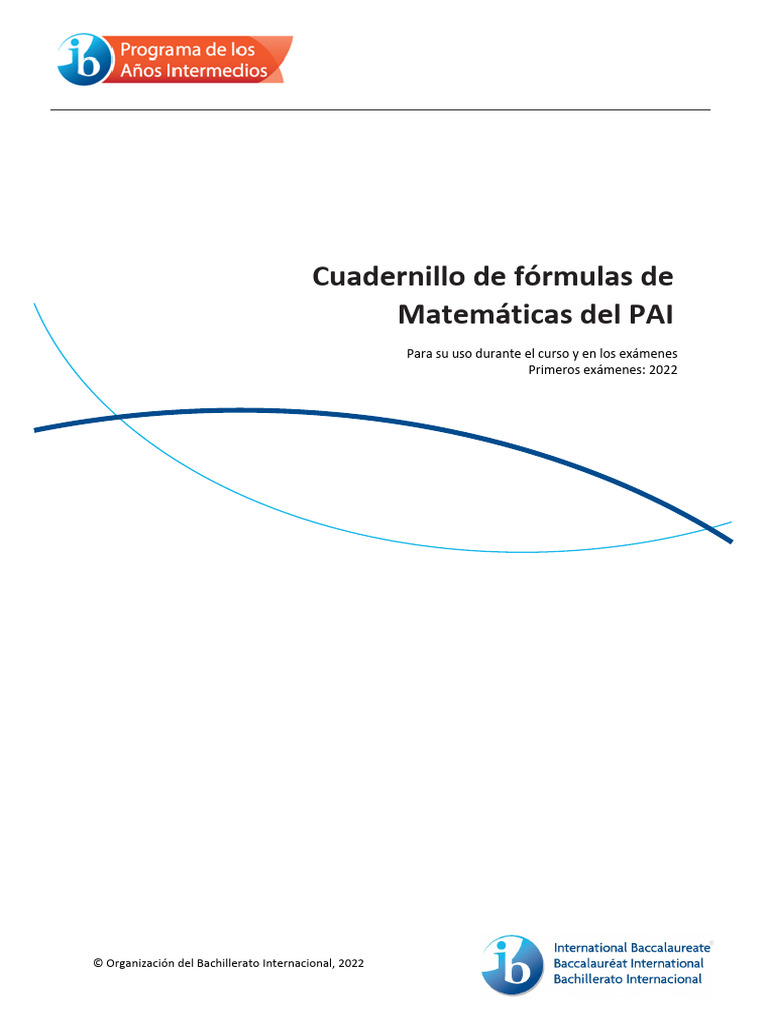 Cuadernillo de Fórmulas Mate PAI 2022 | PDF