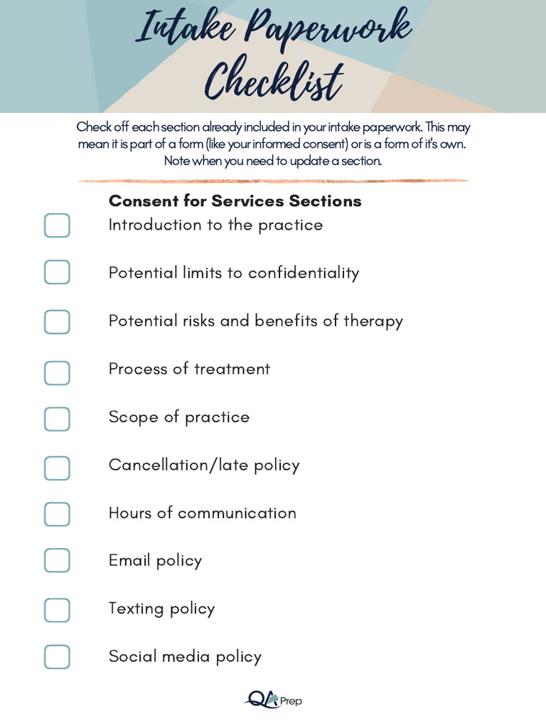 Intake Paperwork Checklist | PDF