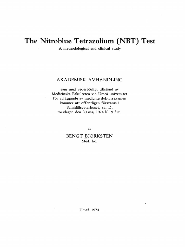 The Nitroblue Tétrazolium (NBT) Test | PDF