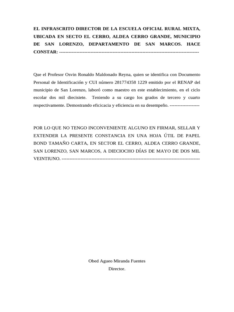 Constancia de Osvin 21 | PDF Constancia de Osvin 21 | PDF
