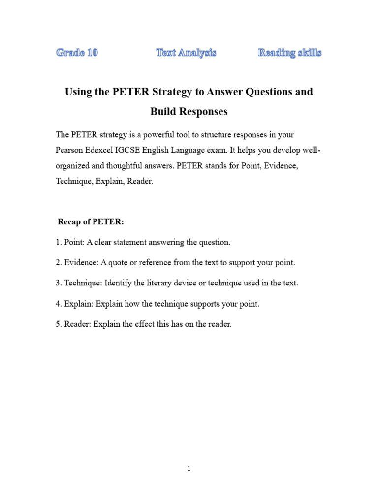 Using The PETER Strategy To Answer Questions and Build Responses | PDF
