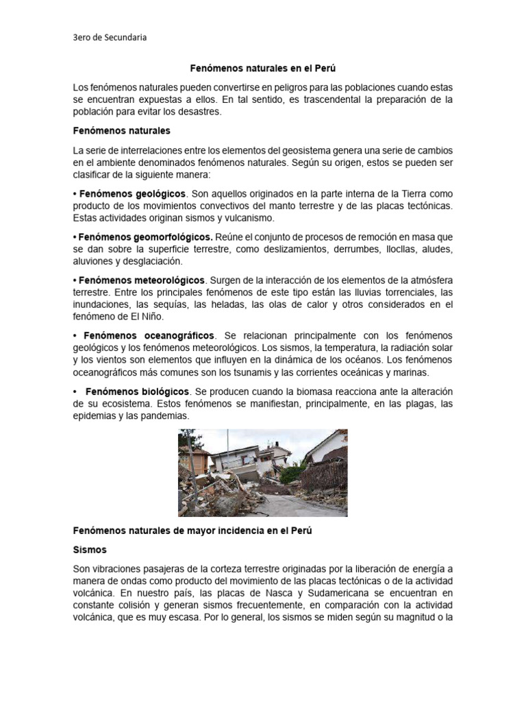 3ero - Fenómenos Naturales en El Peru | PDF | Temblores | Agua