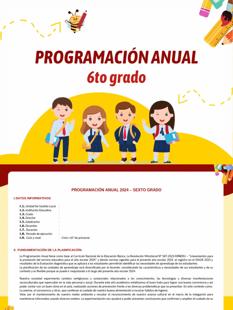 Programación Anual - 6to Grado | PDF